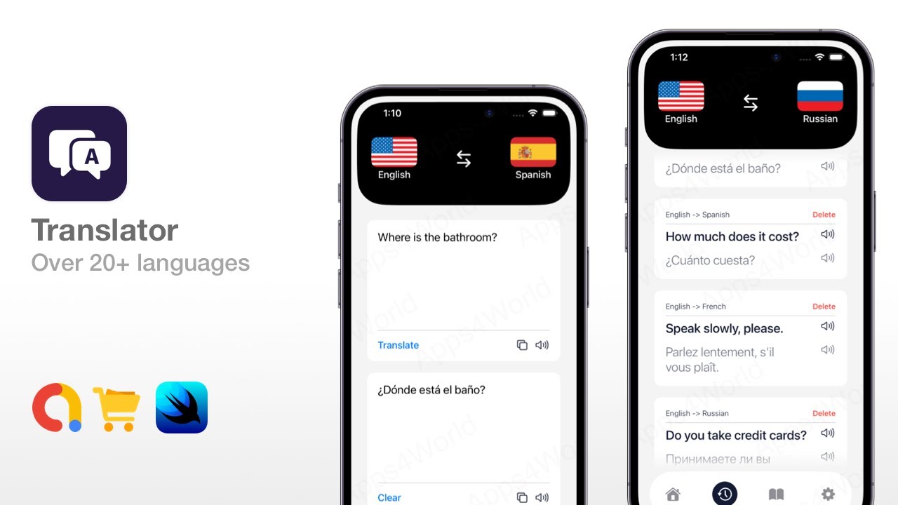 Translator - Over 20+ languages and Phrase Book feature | SwiftUI Source Code ready for Download