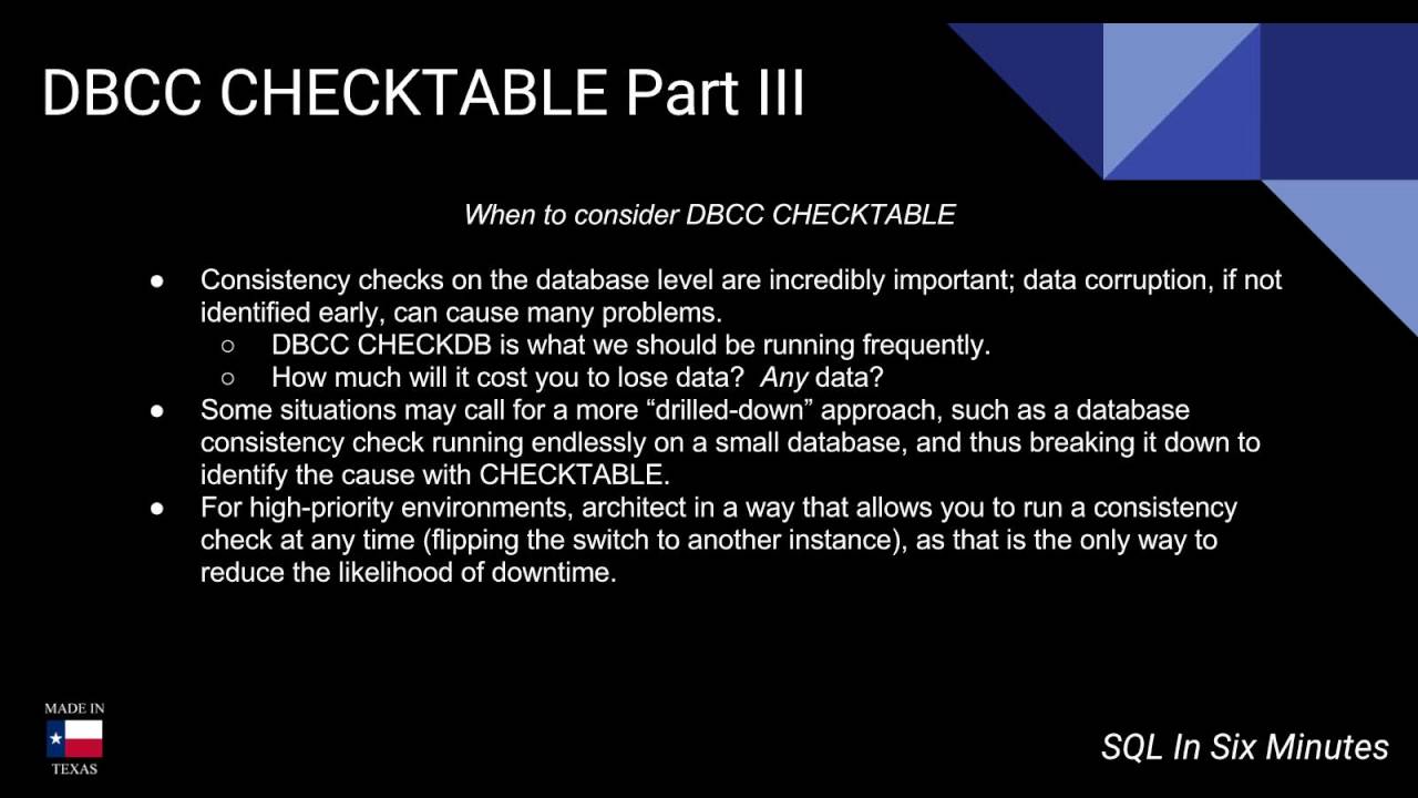 TSQL: DBCC CHECKTABLE Part III