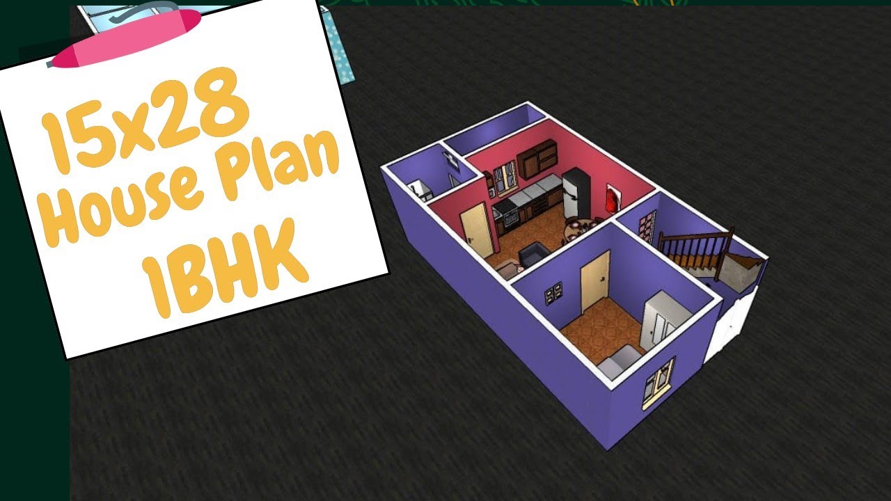 15x28 House Plan 1BHK || Single Bedroom House Plan || 15x28 House Design || 2D Tiny House Plan