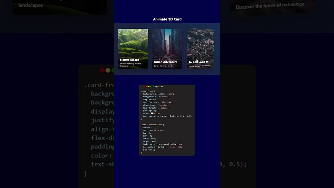 Animated 3d card for website #trending #coding #webdesign #shortvideo #shorts #viralshorts #htmlcss