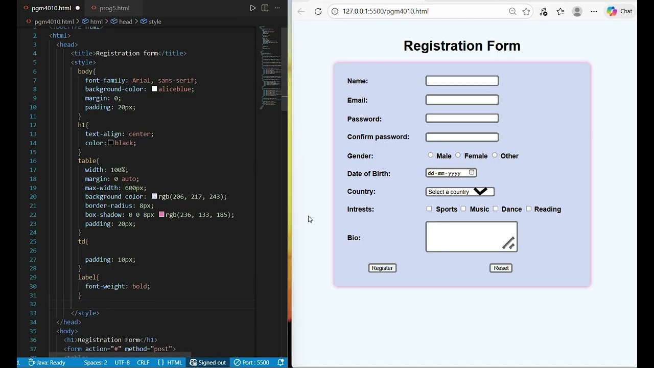 BCSL504 Web Programming Lab – Program 4 Registration Form 5th sem cse #5thsemcse #cse
