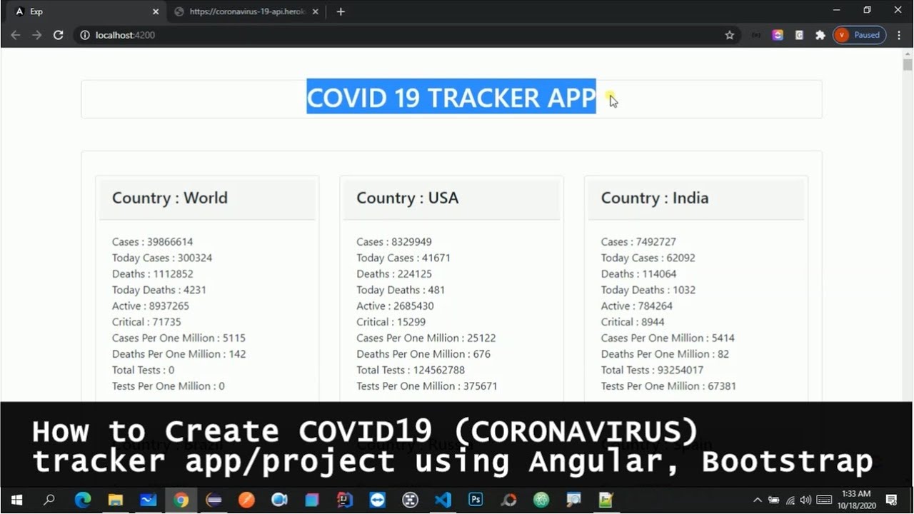 How to Create COVID19 (CORONAVIRUS) Tracker App/Project using Angular, Bootstrap.