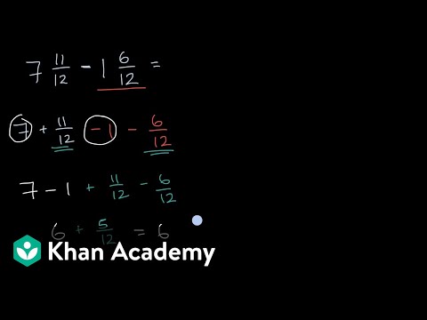 Subtracting mixed numbers with like denominators (video) | Khan Academy