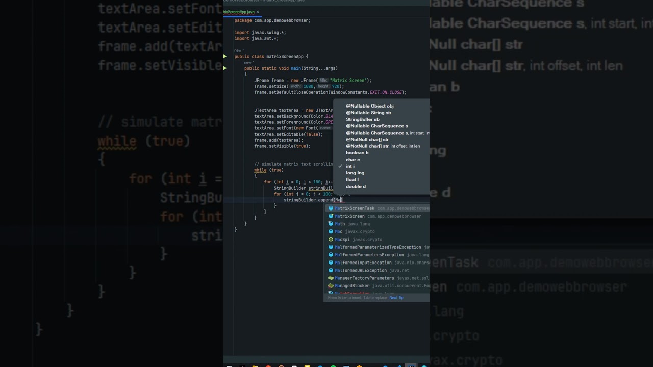 Matrix Screen with Java and swing