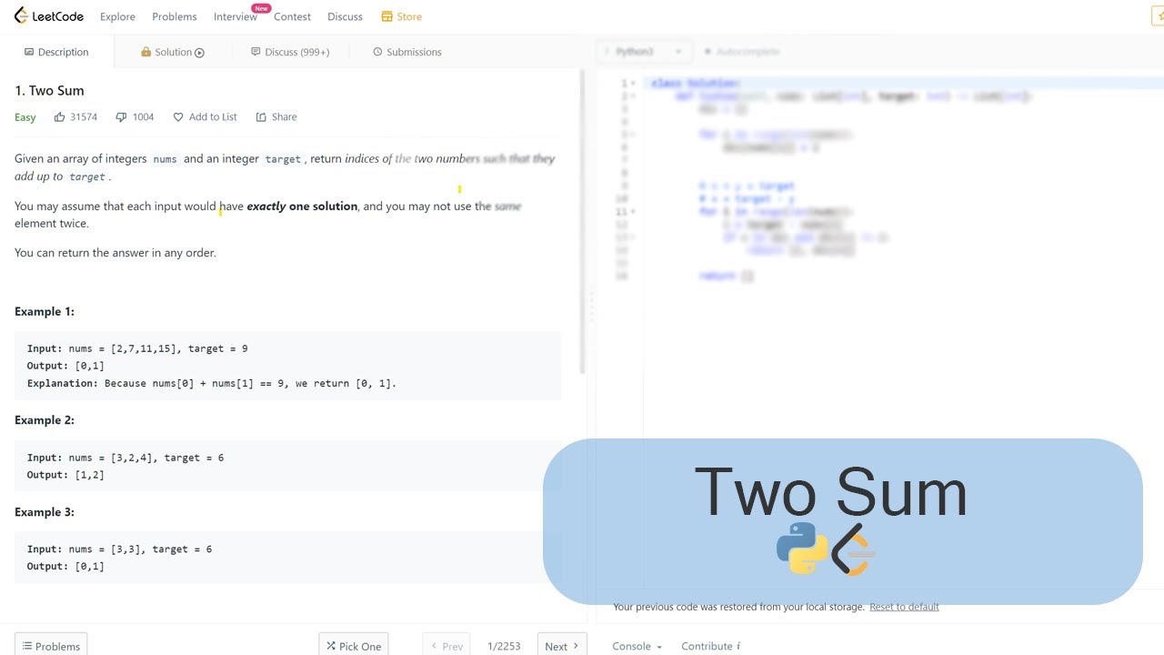 Leetcode - Two Sum using Python Dictionary