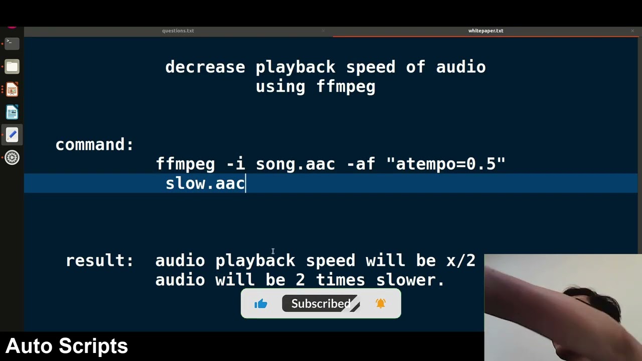 FFmpeg Tutorial - Decrease Playback speed of Audio using FFmpeg single command
