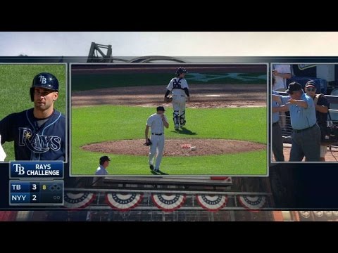 TB@NYY: Kiermaier gets first after out call reviewed