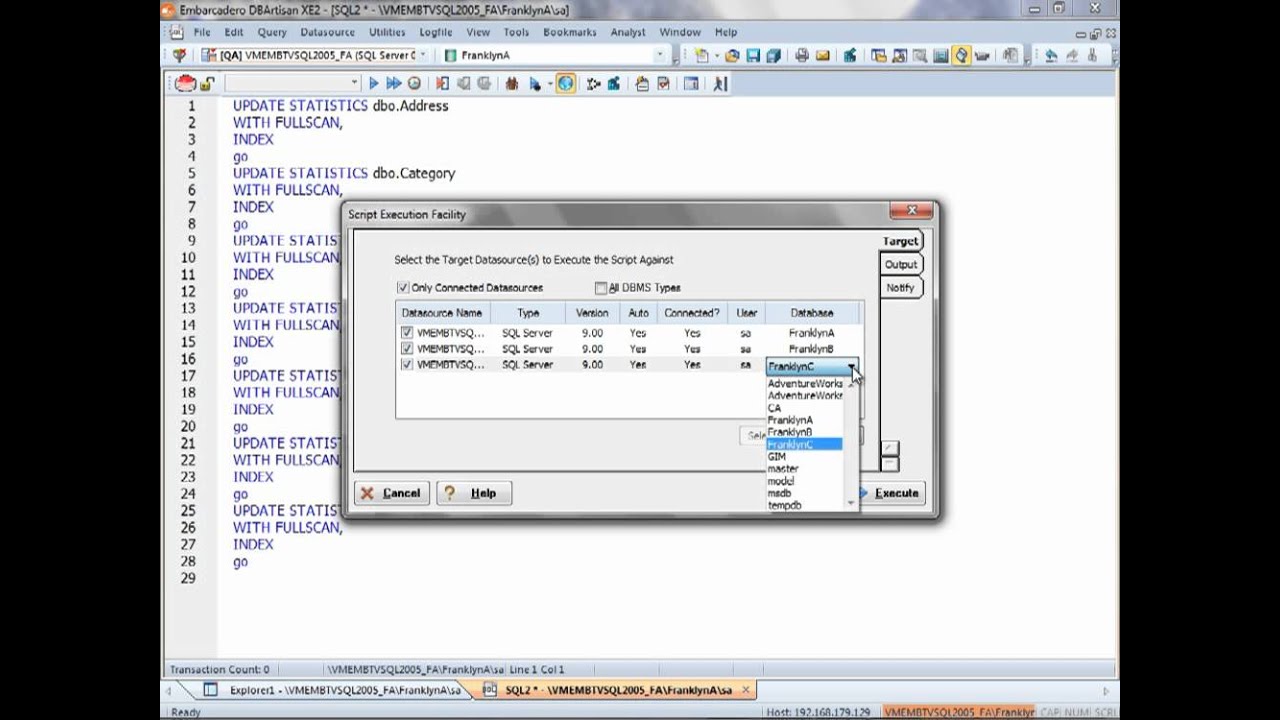 How to run SQL scripts against multiple DBMS targets in a single operation