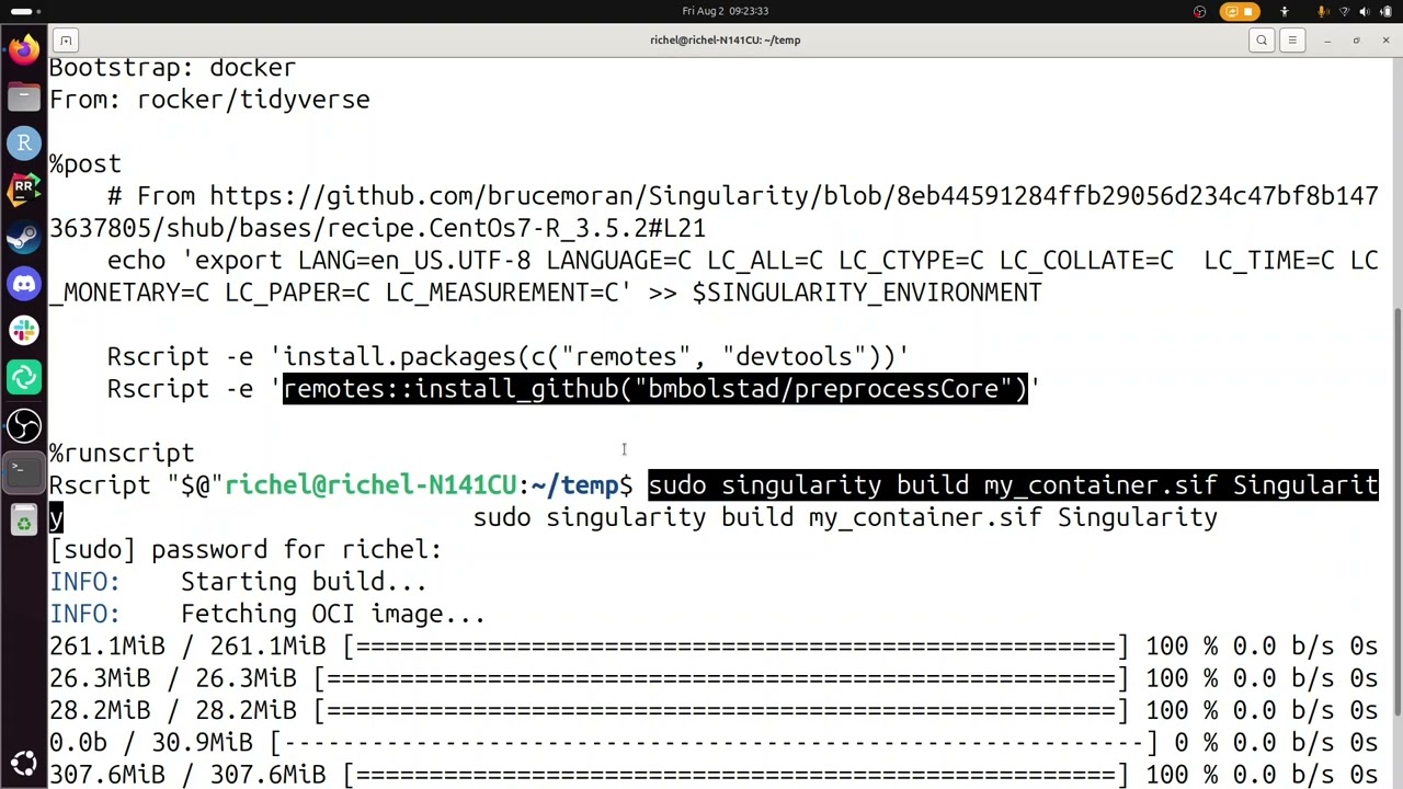 Create a Singularity container for an R package on GitHub