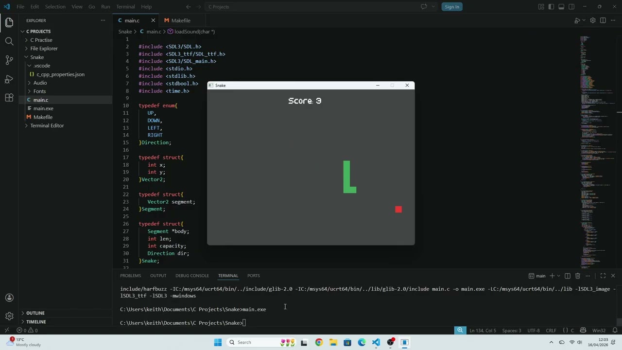 My C SDL3 Snake Game Is Open Source. (Github in description)