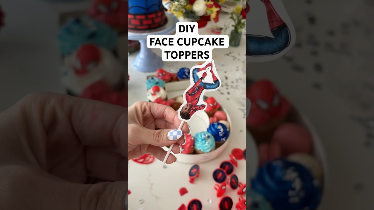 Cute cupcake topper DIY! #diypartyideas #diyparty #spidermanparty #partyvlog