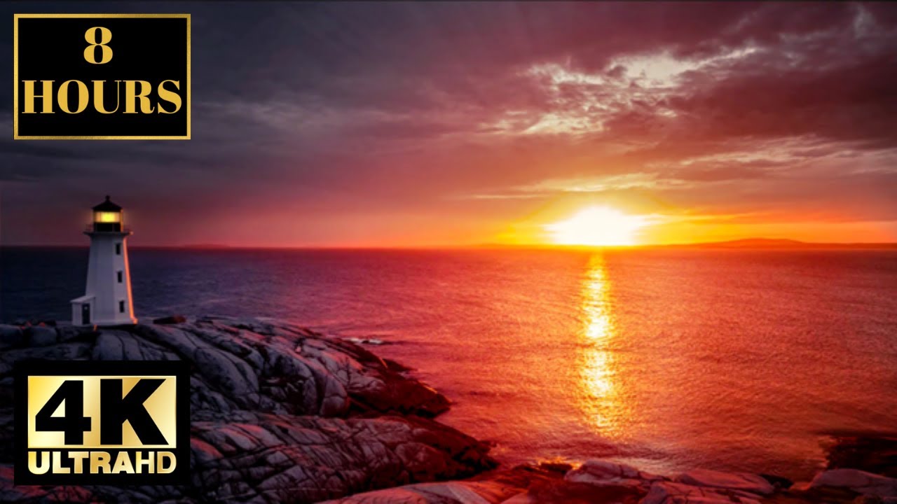 Amazing Beautiful Sunset Water Lighthouse Romantic Screensaver With Relaxing Music Wallpaper 4K