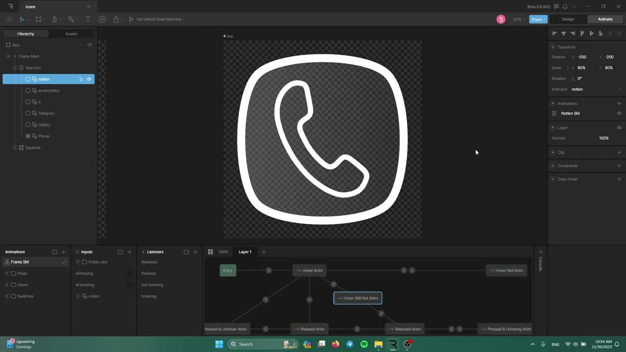 Interactive Button Icon animations made with rive