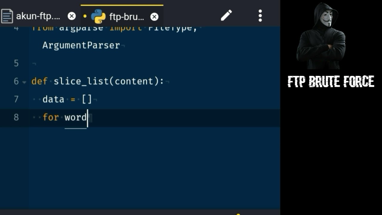 FTP Brute Force coding in android with Python programming