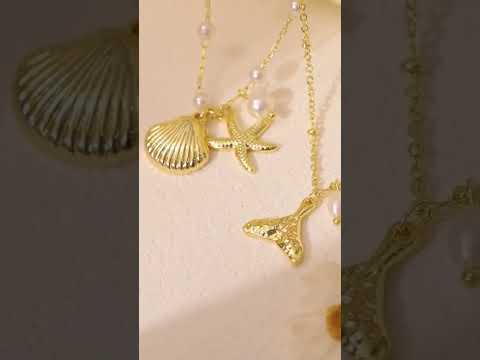 Ewrkbr Gold Necklace for Women,14K Gold Plated Shell Starfish Beach Necklaces BuyNow—Link in Desc