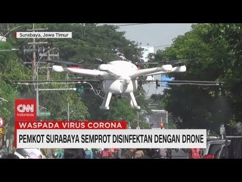 Pemkot Surabaya Semprot Disinfektan dengan Drone Raksasa