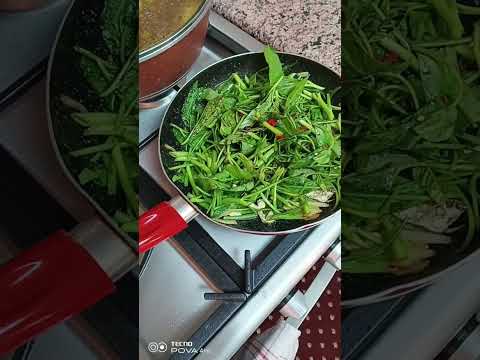 Cooking water spinach or kangkong in Tagalog language!