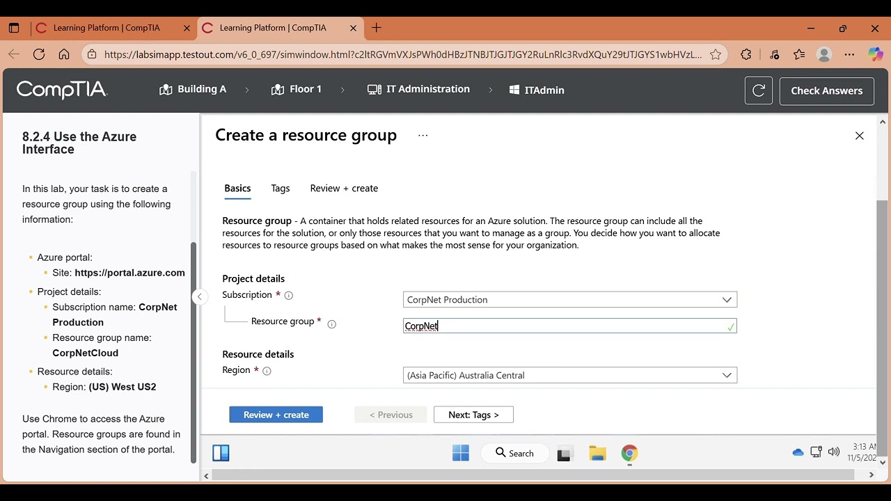 Use the Azure Interface 8.2.4 Lab. TestOut.