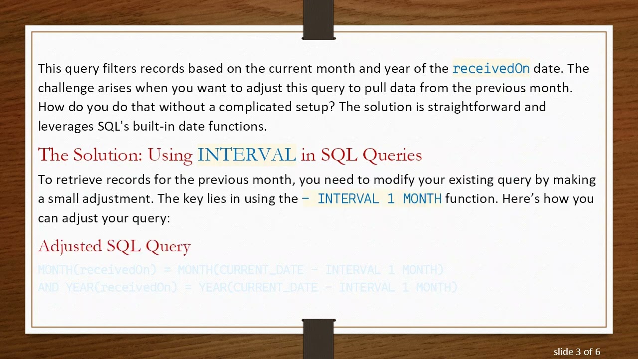 How to Query for the Previous Month in SQL?