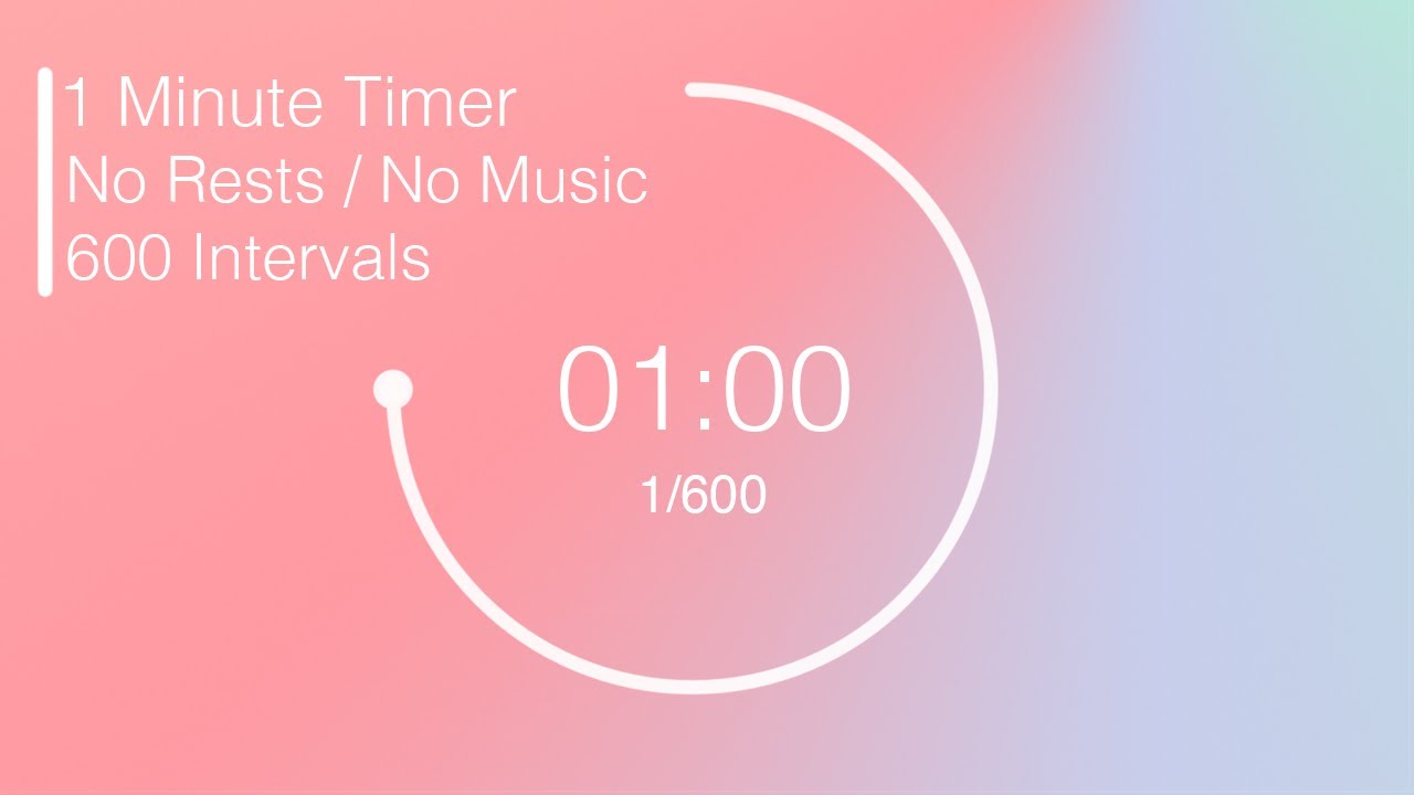 1 Minute Interval Timer - Pastel Color Wheel - 10 Hours