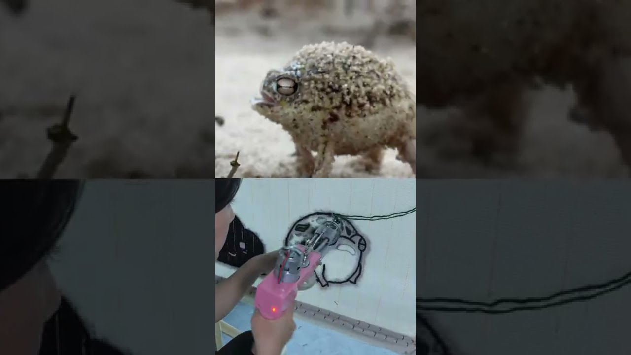 Tufting a Rug of a Very Angry Frog