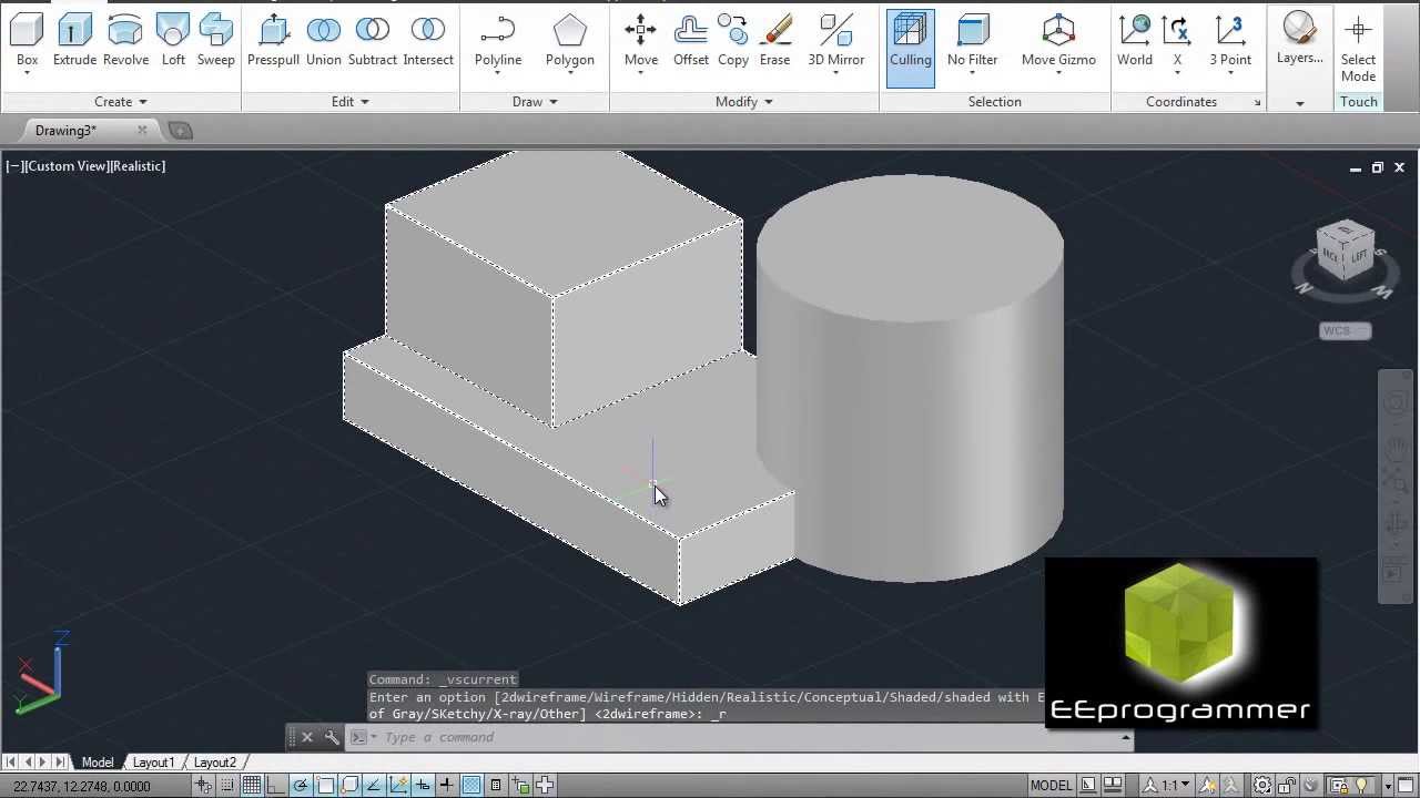 Learning AutoCAD 2014 - 3D Model Tutorial for Beginners #1