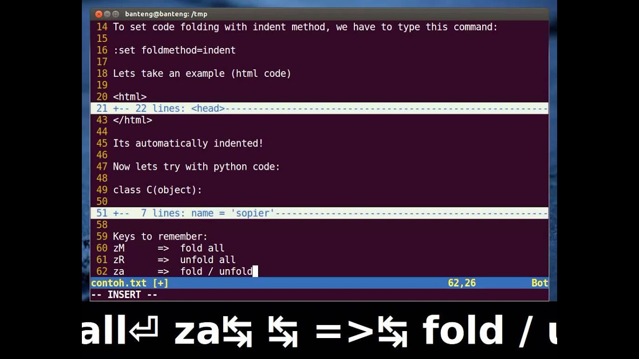 Vim Tutorial - Code Folding (Indent Method)