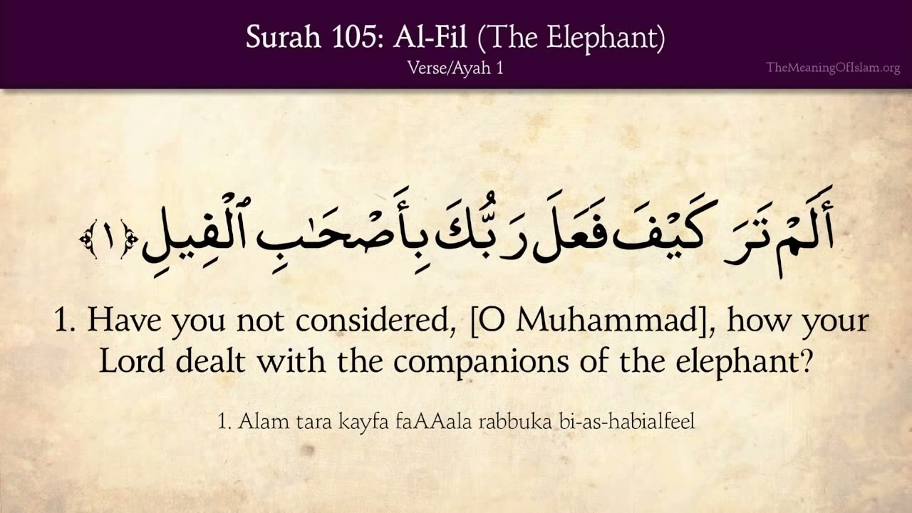 Quran 105 Surah Al Fil The Elephant Arabic and English translation HD