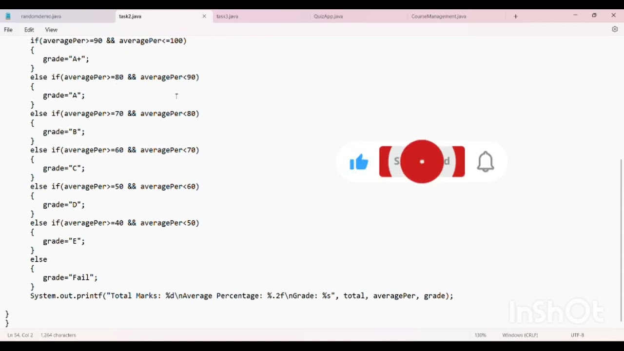 Codsoft Internship-Task 2(Java Programming)STUDENT GRADE CALCULATOR