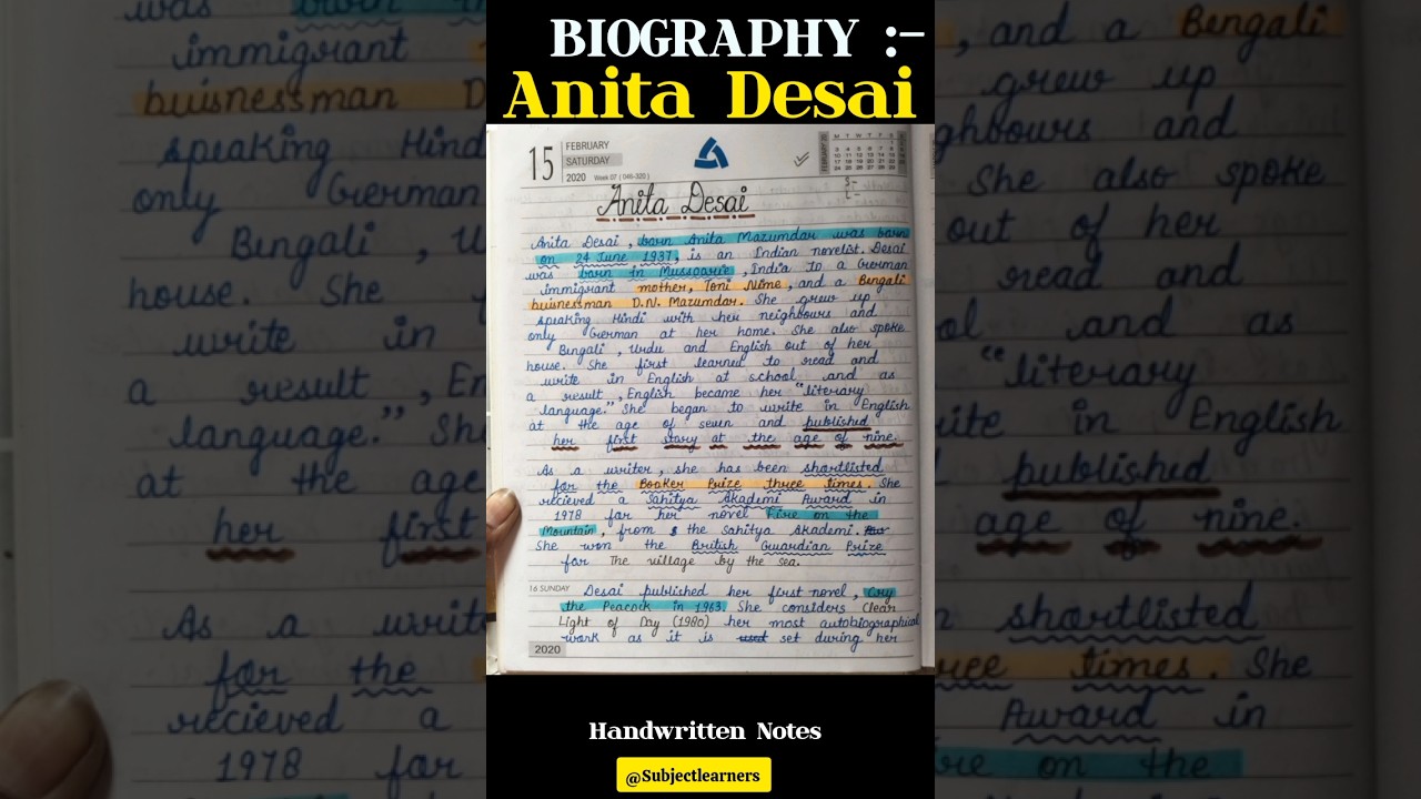 Handwritten Notes on BIOGRAPHY of 