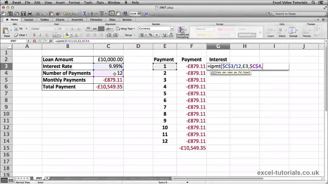 Microsoft Excel Tutorial: IPMT Function