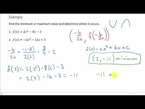 How to Find the Maximum or Minimum Value of a Quadratic Function Video ...