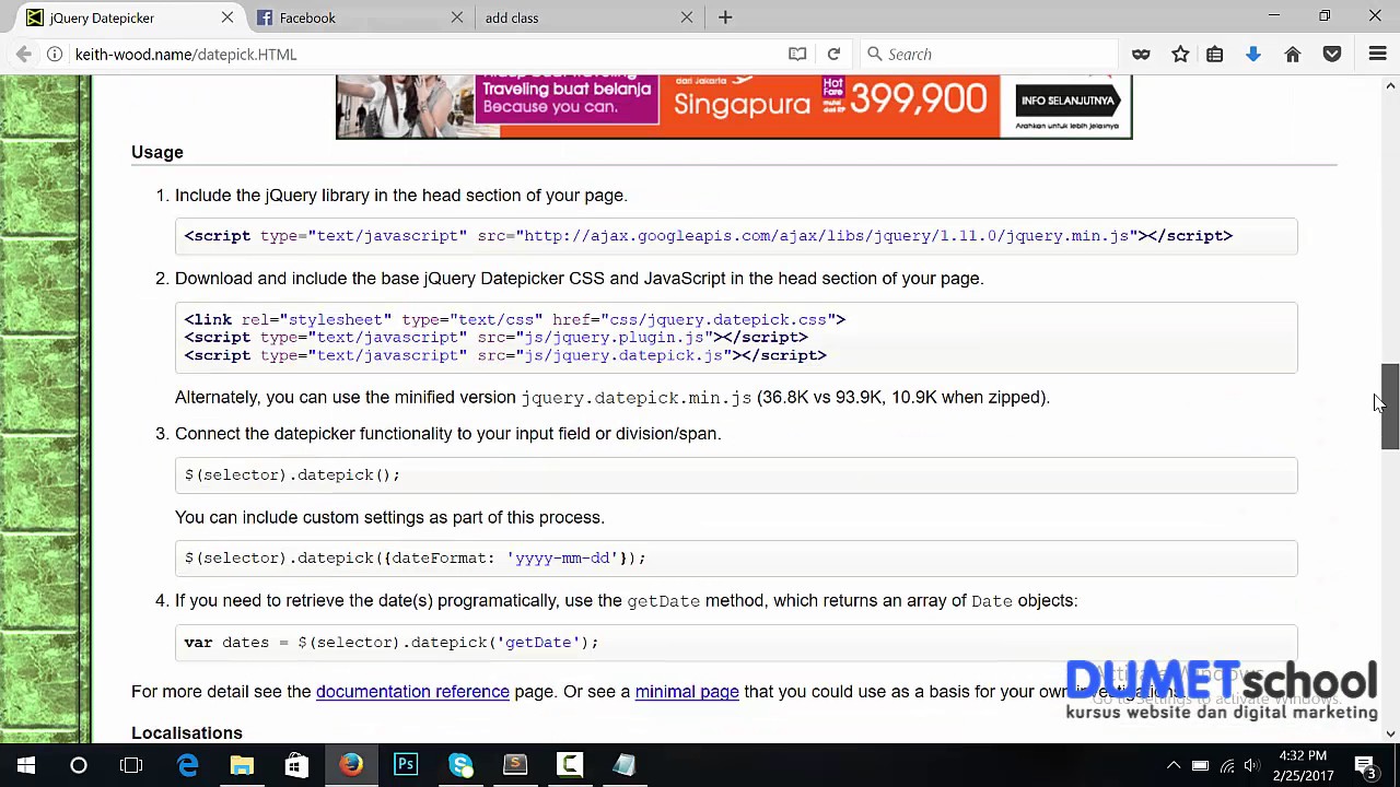 Cara Membuat Datepicker dengan Menggunakan jQuery Plugin