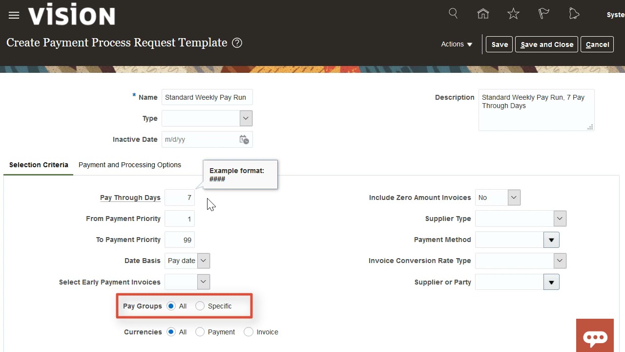 Payables | Create a Payment Process Request Template