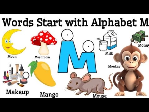M for Moon |15 Words Start with Alphabet M | M for Monkey mouse makeup money milk| Toddlers Learning