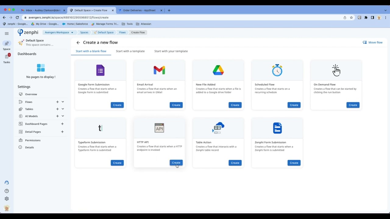 Start a zenphi flow from an AppSheet App