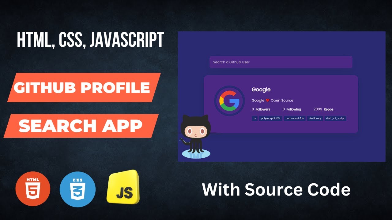 Github Profile Search App using JavaScript | Github API | Source Code | #github