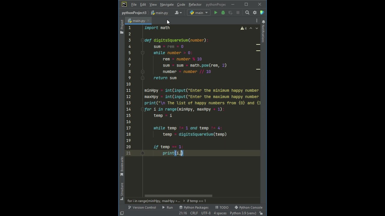 Python program to print happy numbers from 1 to 1000 #shorts #pythonprojects #pythontutorial