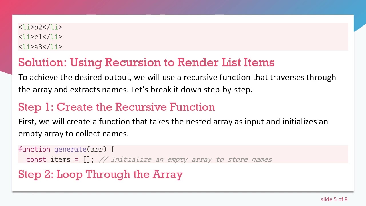 How to Render List Items Dynamically and Recursively from a Nested Array in JavaScript