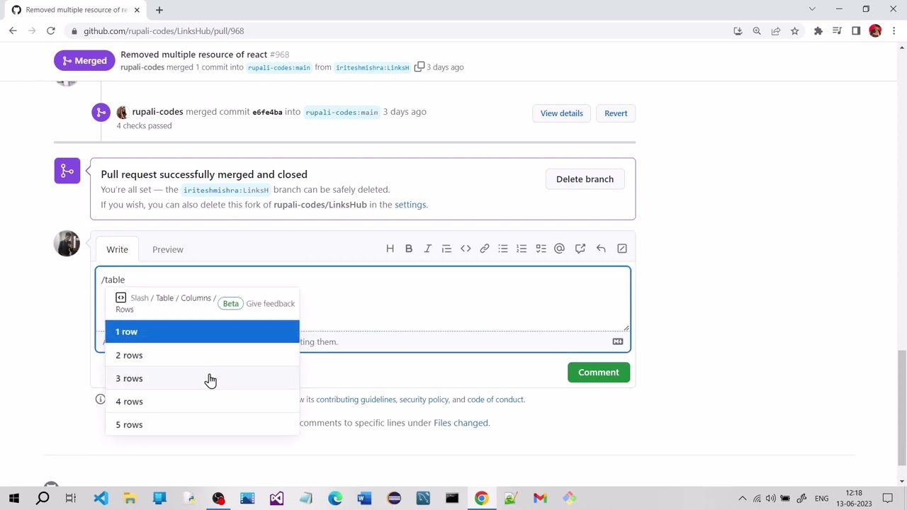 Add Table in GitHub issue