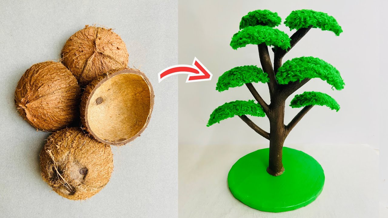 Coconut shell craft ideas | Tree Making | How to make tree using coconut shell