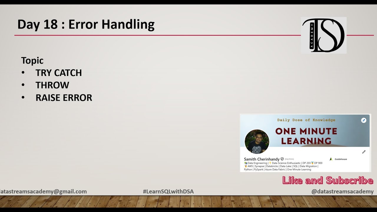 Day 18: SQL Error Handling & Transactions | TRY...CATCH, THROW, RAISERROR Explained | #learnwithdsa