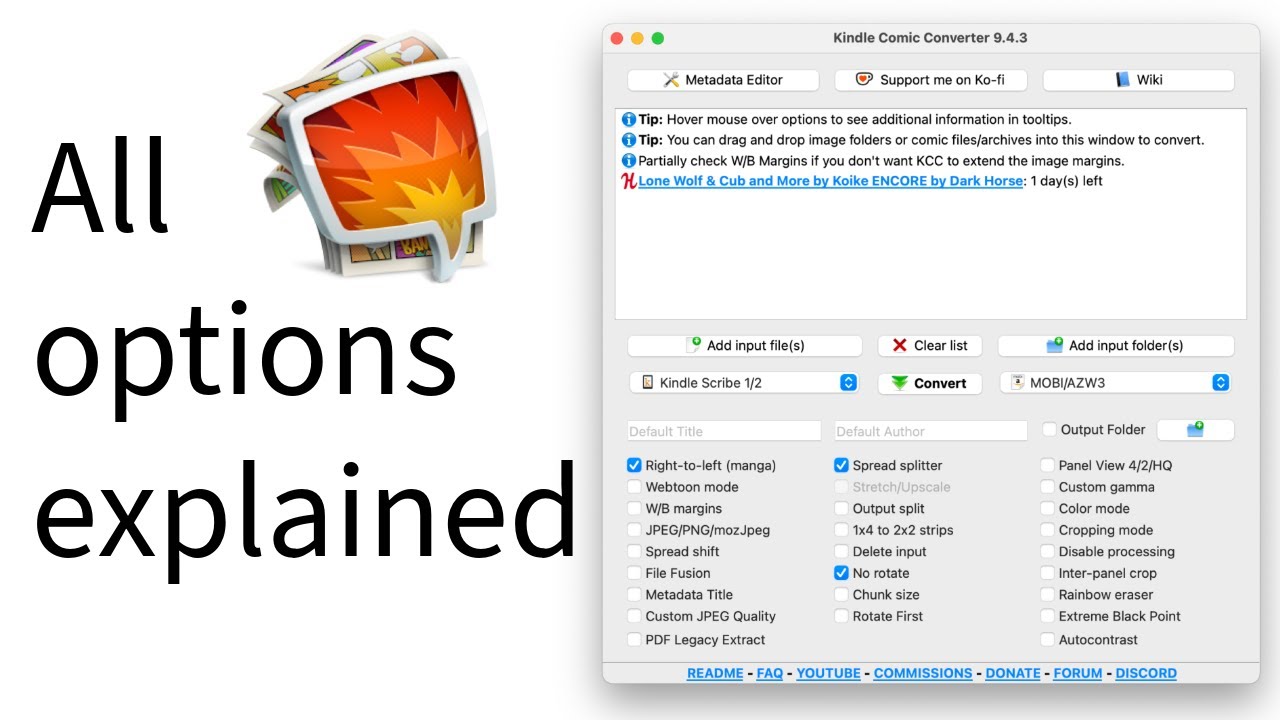 Every option in Kindle Comic Converter explained
