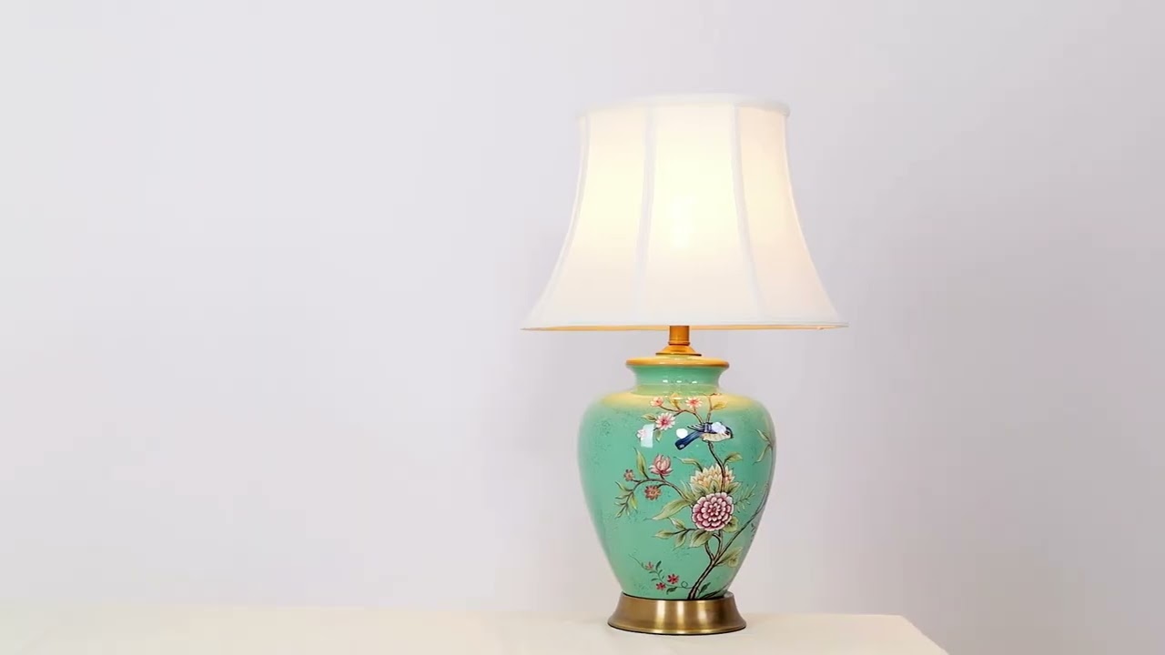 Bring Vintage Charm to Your Home 🌿 | Green Floral Ceramic Table Lamp