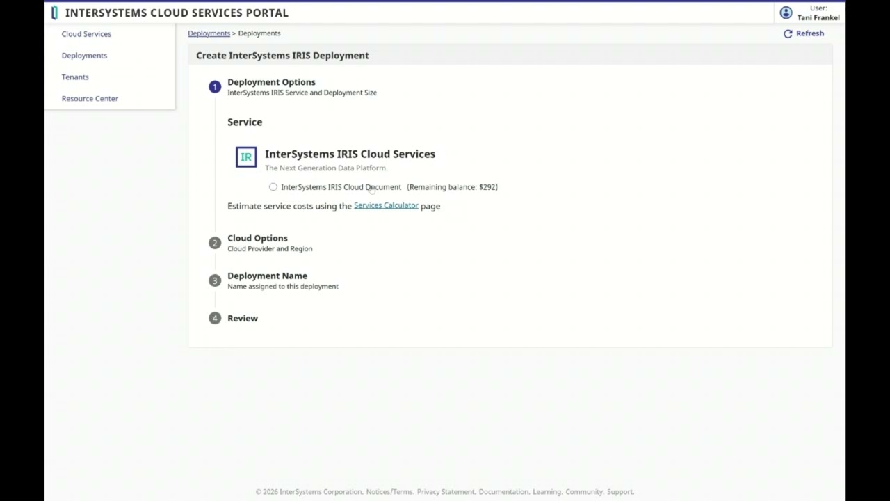 InterSystems IRIS Cloud Document - Creating Deployment