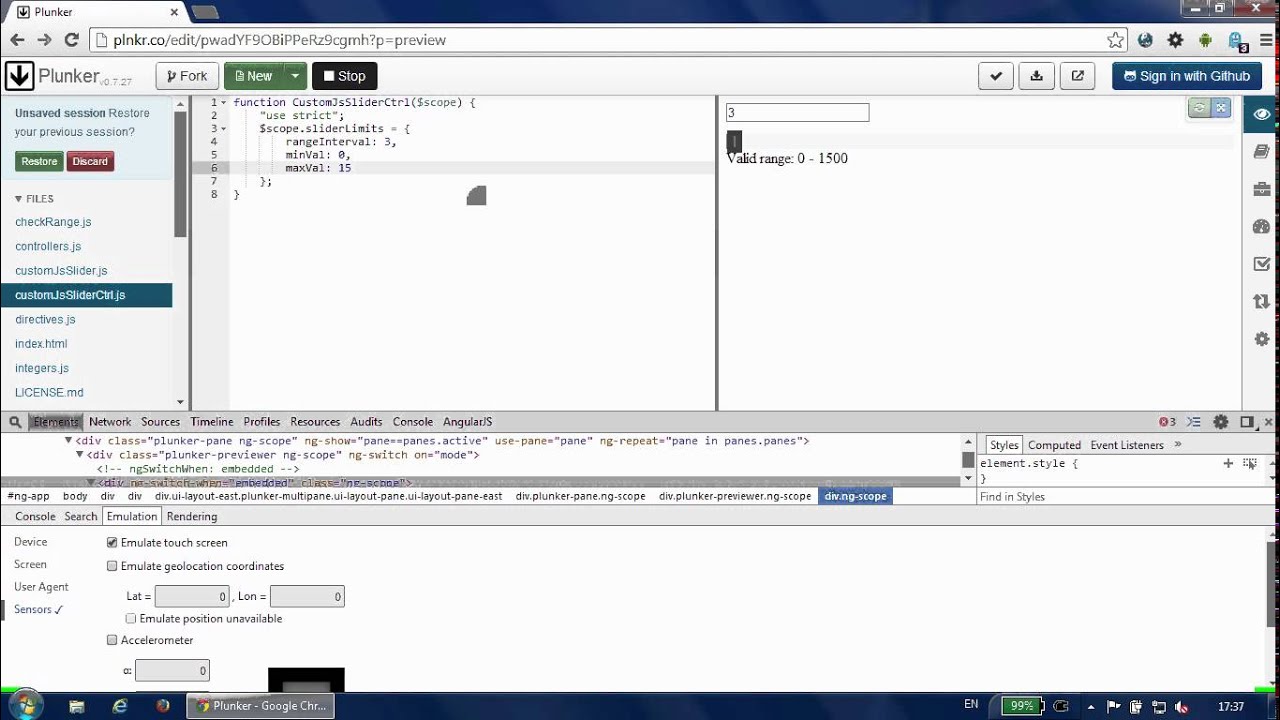 AngularJS Custom Range Slider