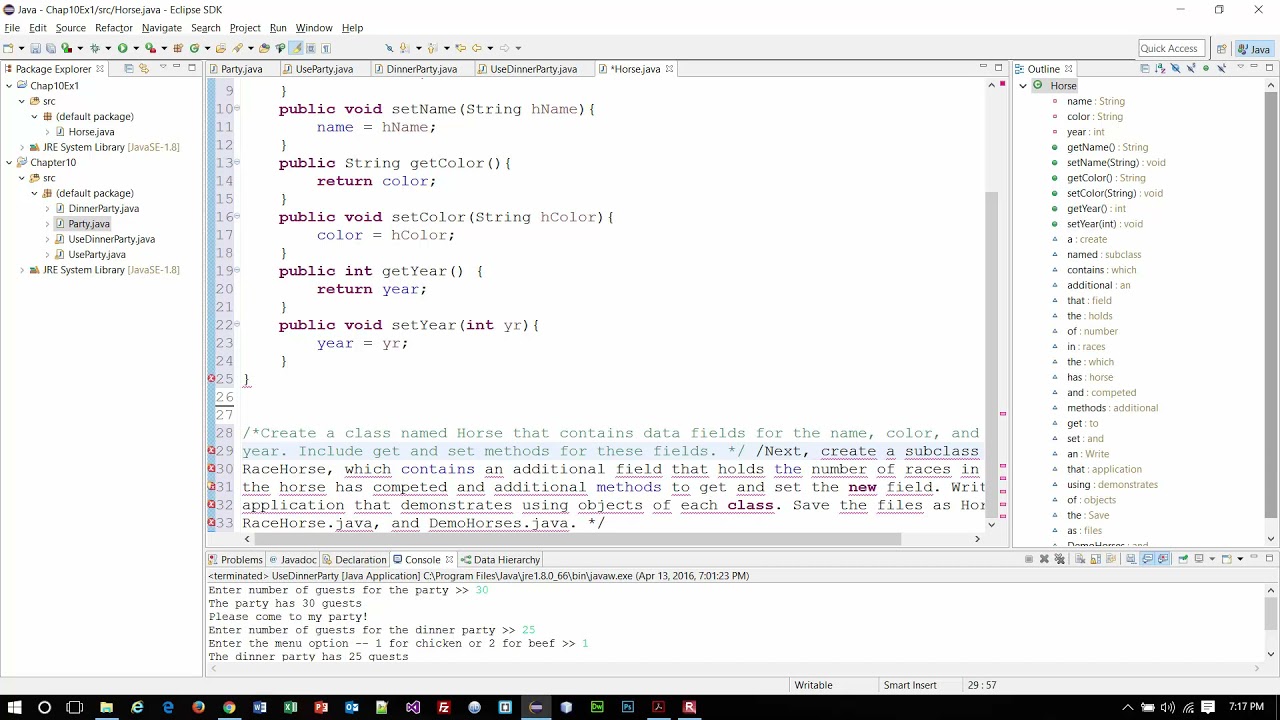 Java Programming 1 - Chapter 10 Exercise 1 - Spring 2016