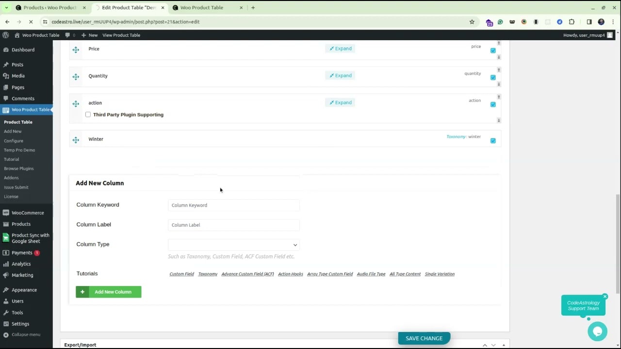 How to sort products using tags or custom taxonomy in Woo Product Table