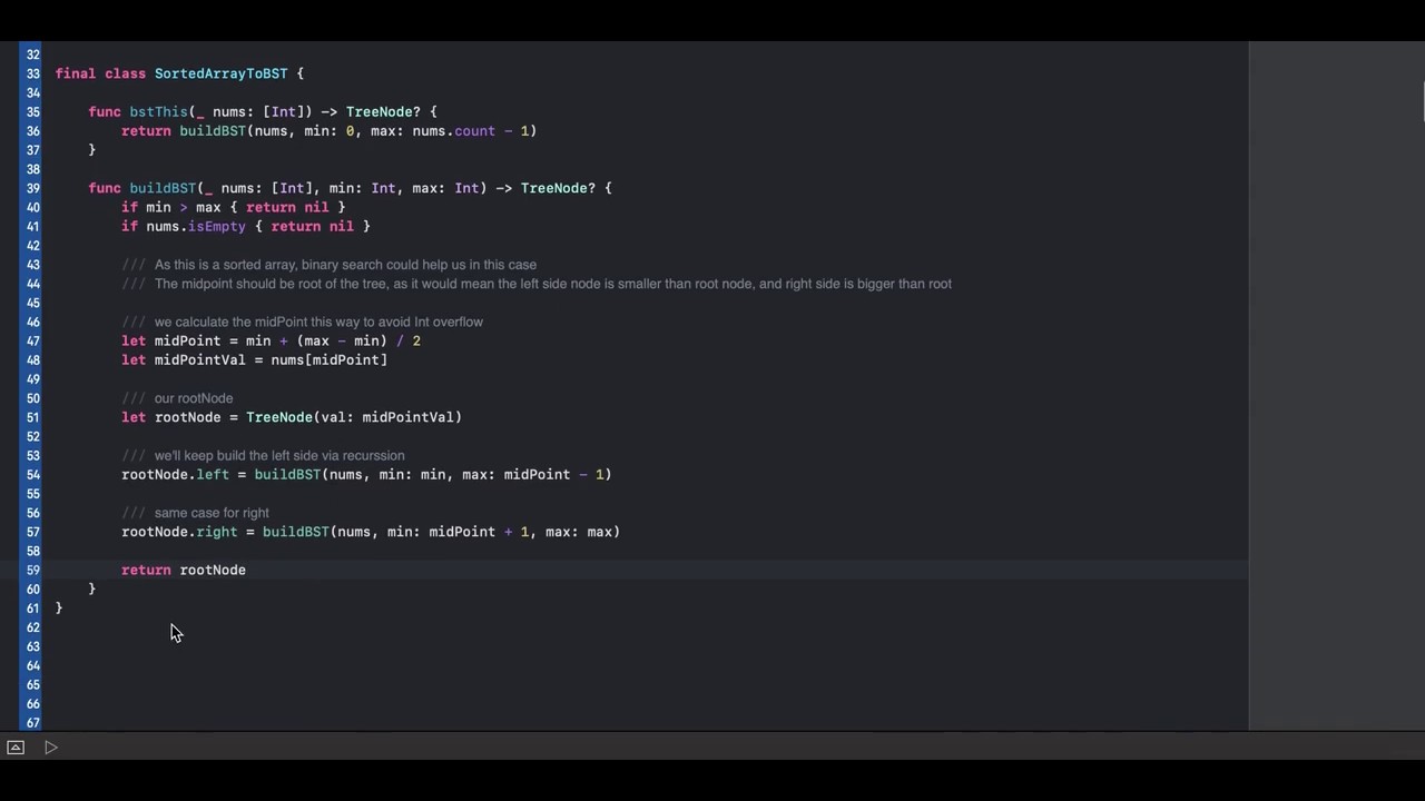 Swift Programming Algorithm & Data Structure - Convert Sorted Array to Binary Search Tree