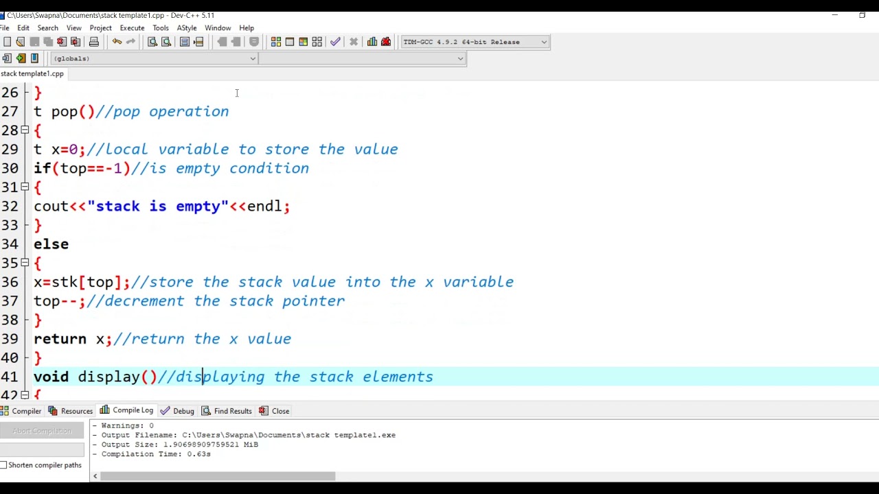 stack template using dynamic arrays